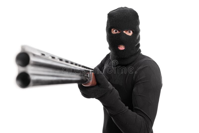 Angry Criminal Pointing a Shotgun at the Camera Stock Image - Image of ...
