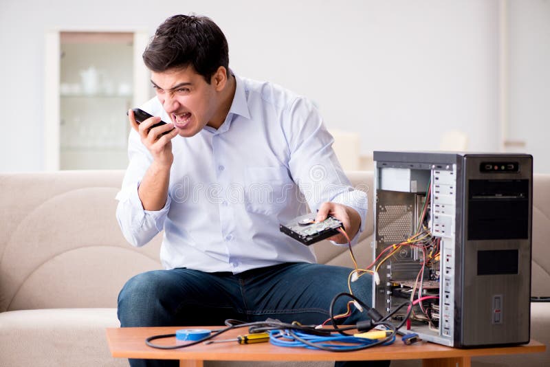 The Angry Customer Trying To Repair Computer with Phone Support Stock ...