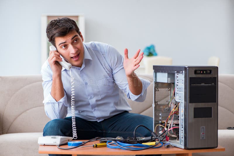 The Angry Customer Trying To Repair Computer with Phone Support Stock ...