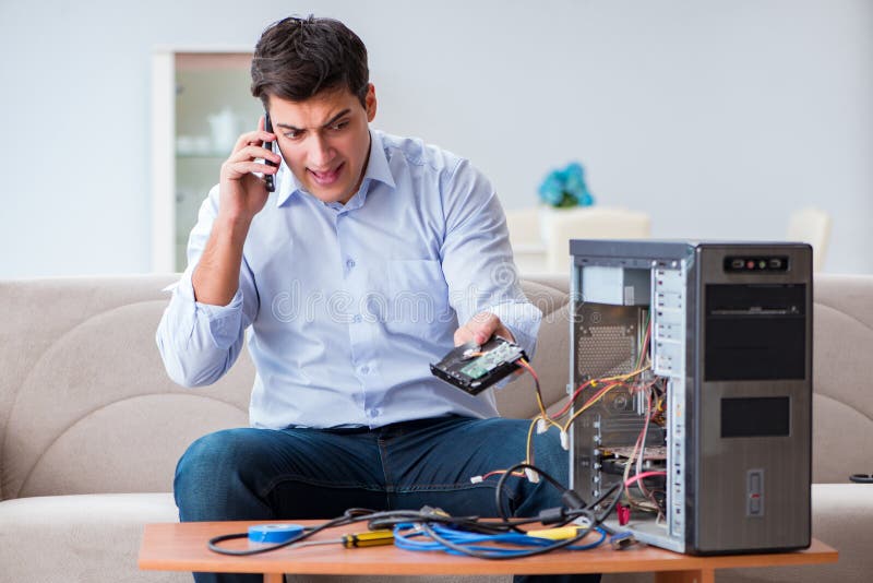 The Angry Customer Trying To Repair Computer with Phone Support Stock ...