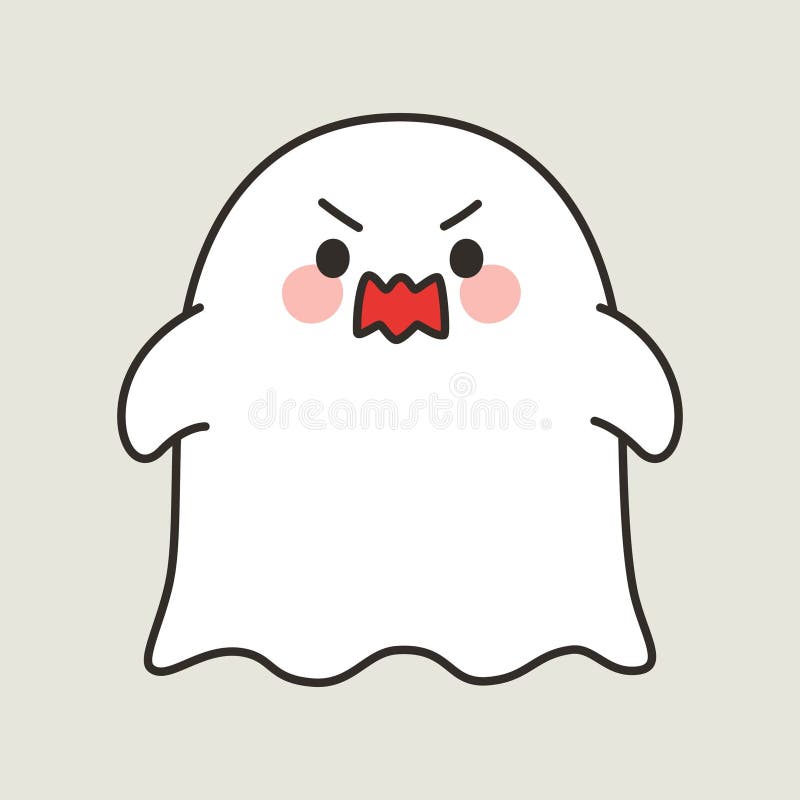 Angry Cute Halloween Ghost Cartoon Vector with Yelling Expression Stock ...