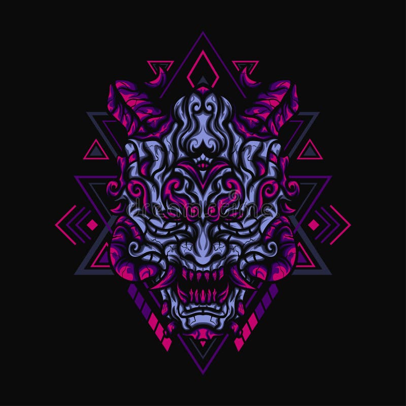Line Art Angry Demon Mask with Sacred Geometry Style Stock Vector ...