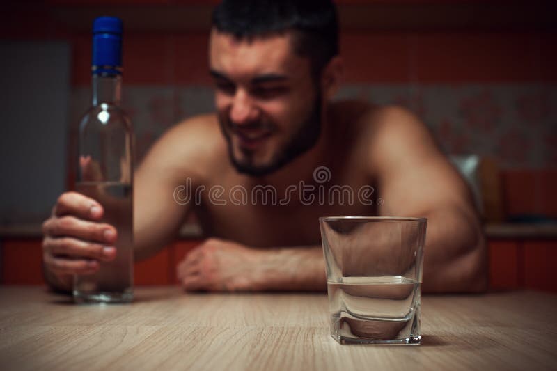 Angry Depressed Alcoholic Man Sitting at Home Stock Image - Image of ...