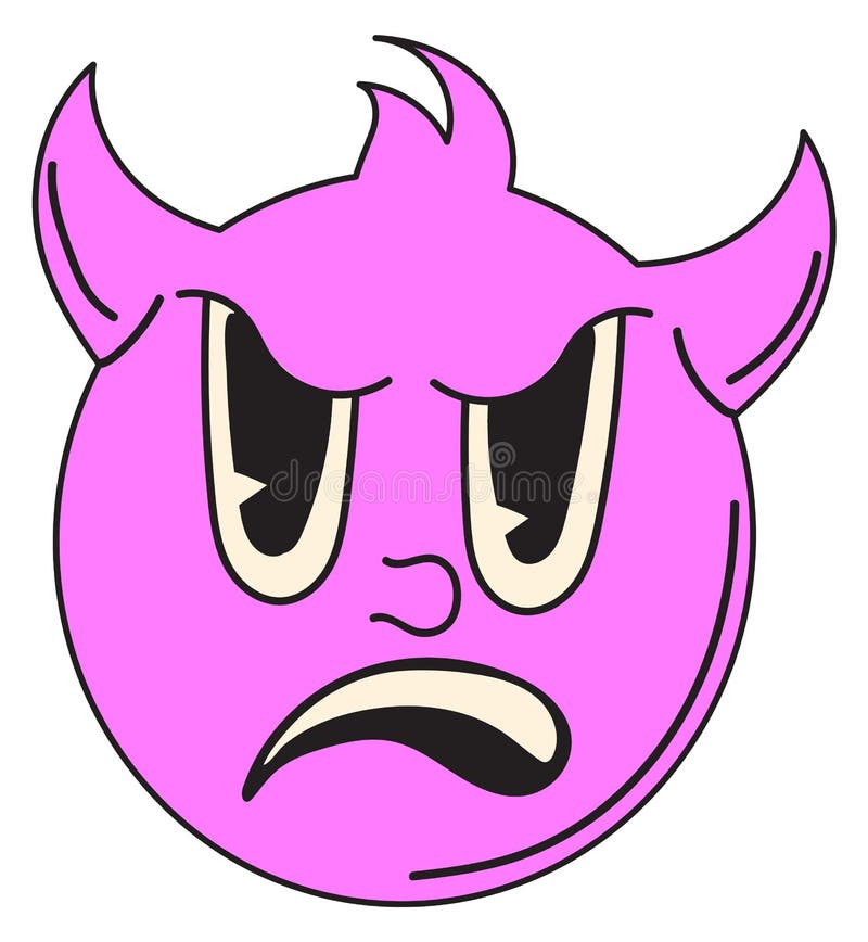Angry Devil Face. Comic Demon Head Sticker Stock Vector - Illustration ...