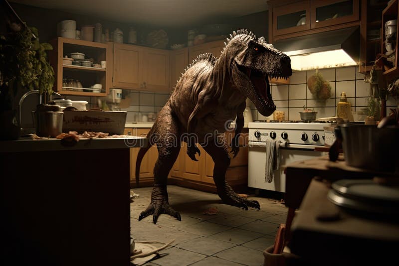 Angry Dinosaur in the Kitchen Stock Illustration - Illustration of ...