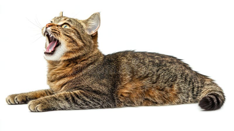Angry, Dissatisfied Brown Tabby Cat with an Open Mouth Isolated on a ...