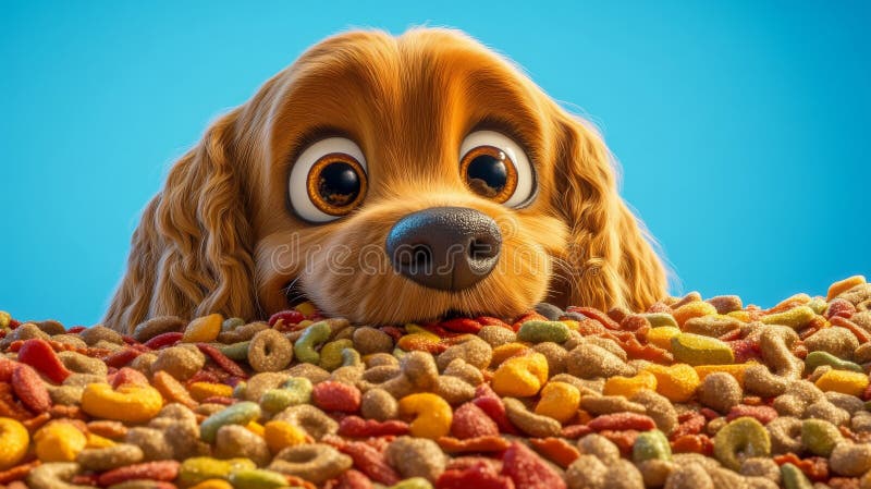 Angry Dog Stares at Scattered Food on Table with Eagerness Stock Photo ...