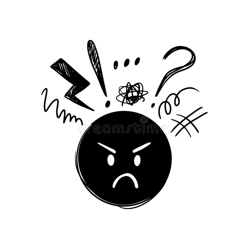 Angry Doodle Face. Hard Negative Thinking and Mood. Aggressive Unhappy ...