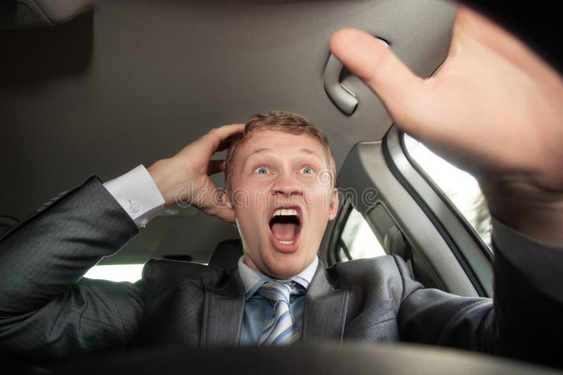 Aggressive Driver Behind the Wheel of a Car Stock Photo - Image of beep ...