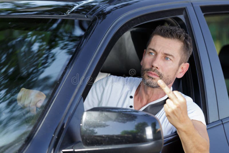 Angry Driver Showing Middle Finger Stock Image - Image of beard ...