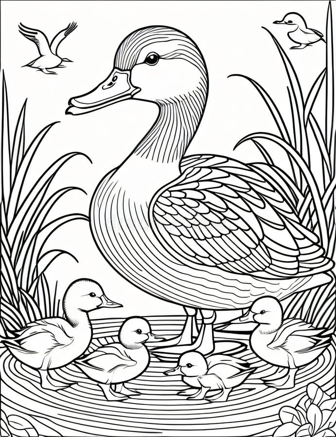 Angry Duck with Ducklings Coloring Pages for Kids Relaxation Stock ...
