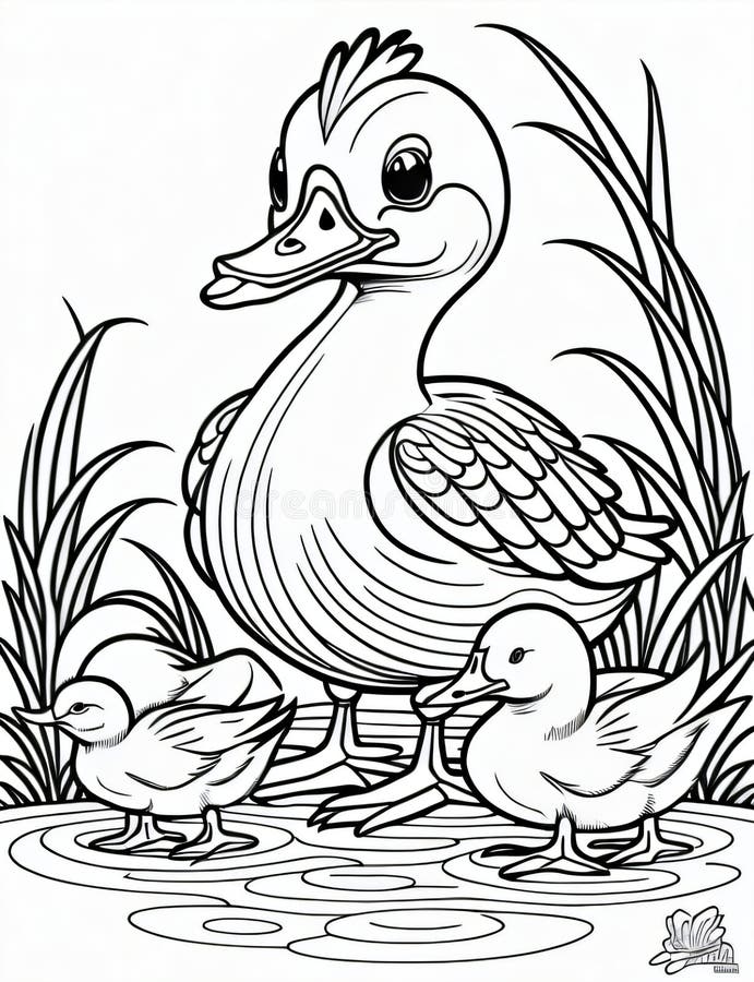Angry Duck with Ducklings Coloring Pages for Kids Relaxation Stock ...