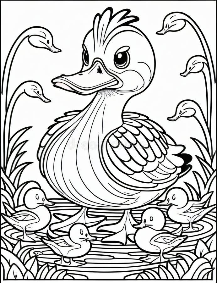 Angry Duck with Ducklings Coloring Pages for Kids Relaxation Stock ...