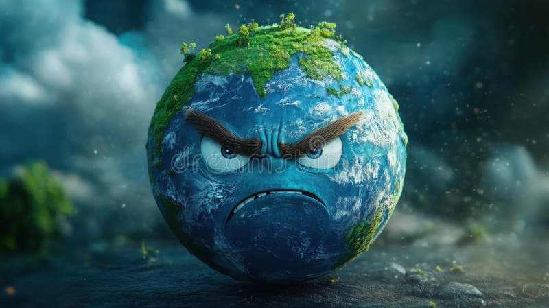 Angry Earth Character with Exaggerated Features Representing ...