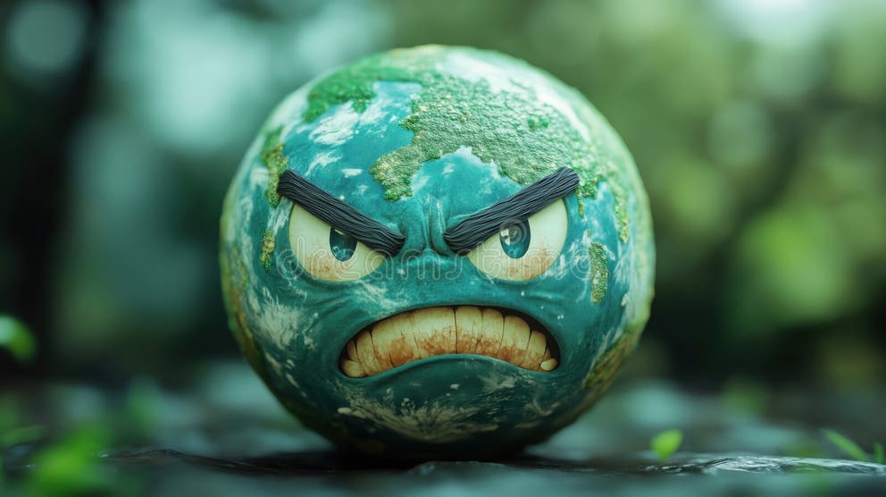 Angry Earth Character Representing Environmental Concerns and Climate ...