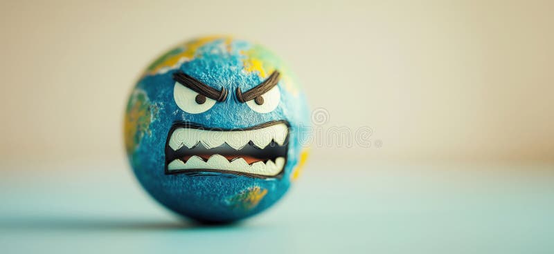 Angry Earth Globe with Fierce Expression Representing Environmental ...