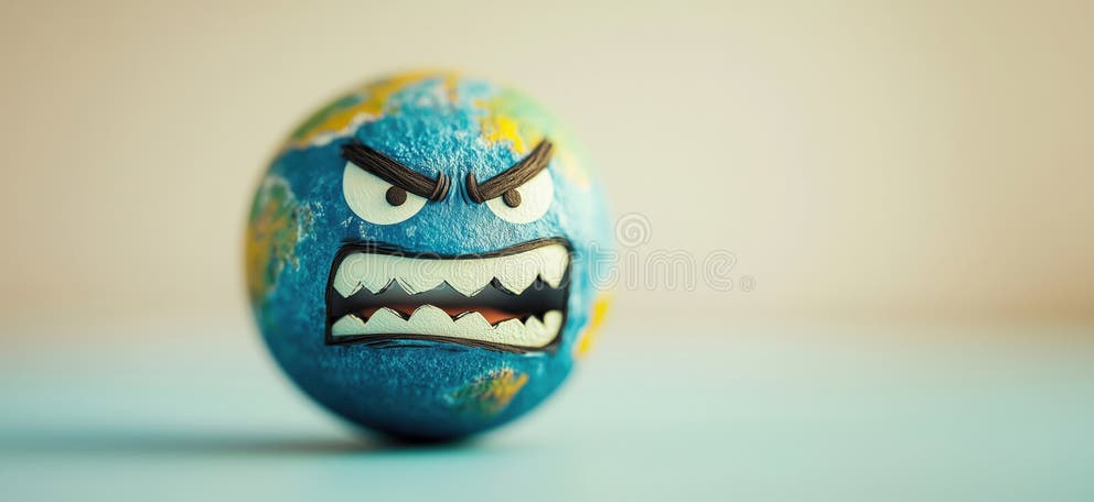 Angry Earth Globe with Fierce Expression Representing Environmental ...