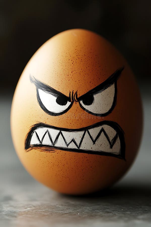 Angry Egg with Intense Expression and Drawn Facial Features Stock ...