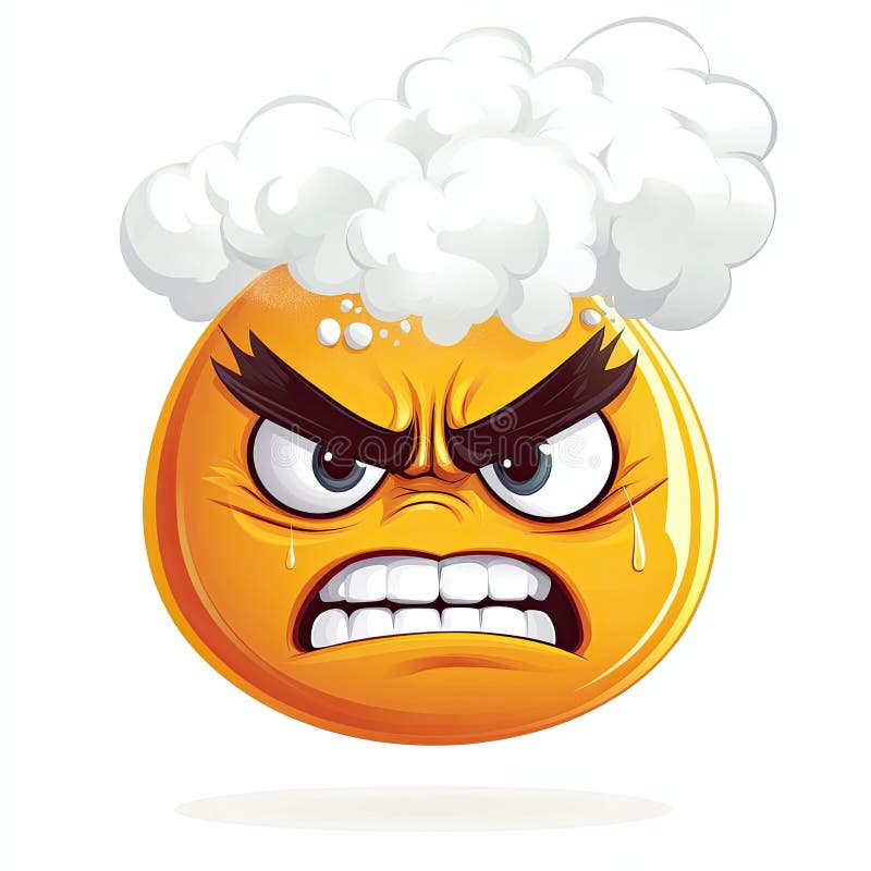 Angry Emoji with Furrowed Brows and Fuming Expression, Cartoon Style ...
