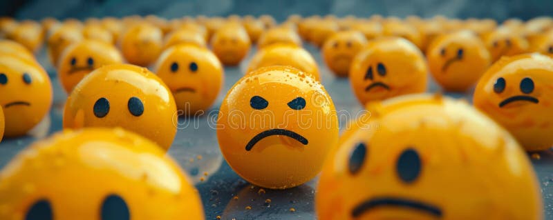 Angry Emoji is Standing Out in a Crowd of Sad Emojis Stock Illustration ...