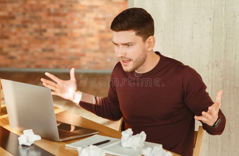 Angry Employee at Laptop Gesturing Having Problem Sitting in Office ...