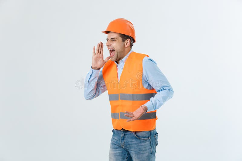 Angry Engineer Shouting And Pointing At Something Stock Image - Image ...
