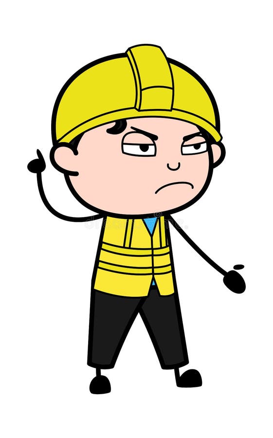 Angry Engineer Cartoon with One Hand Raised Stock Illustration ...