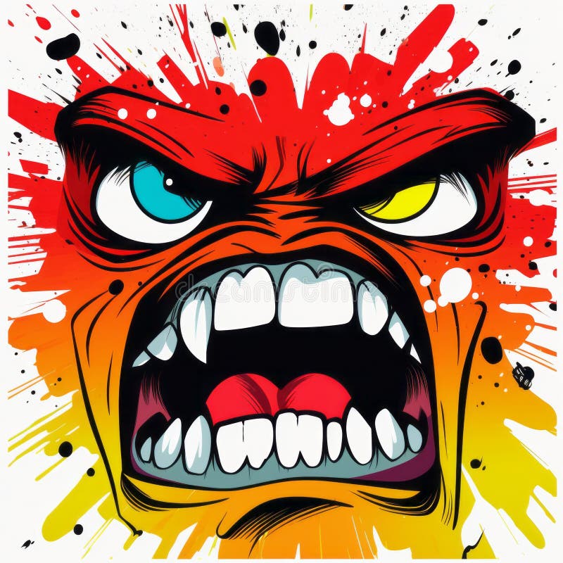 Bold and Explosive Angry Face Illustration in Pop Art Style Stock ...