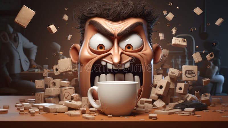 Angry Face in Front of a Cup of Coffee , Generated by AI Stock Image ...