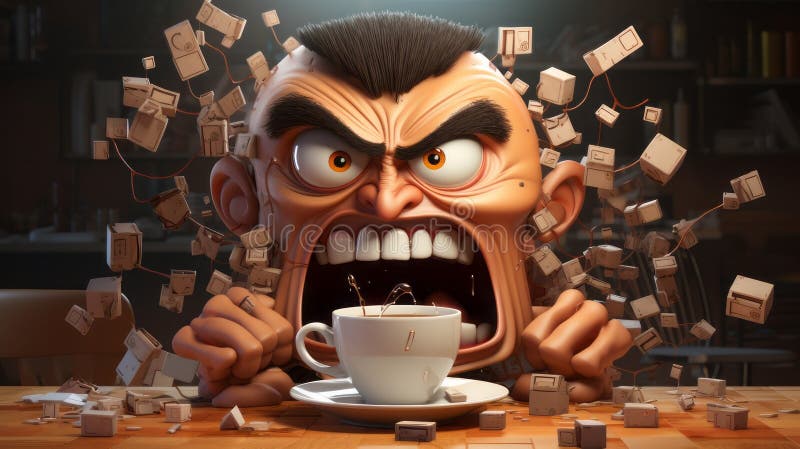 Angry Face in Front of a Cup of Coffee , Generated by AI Stock Image ...