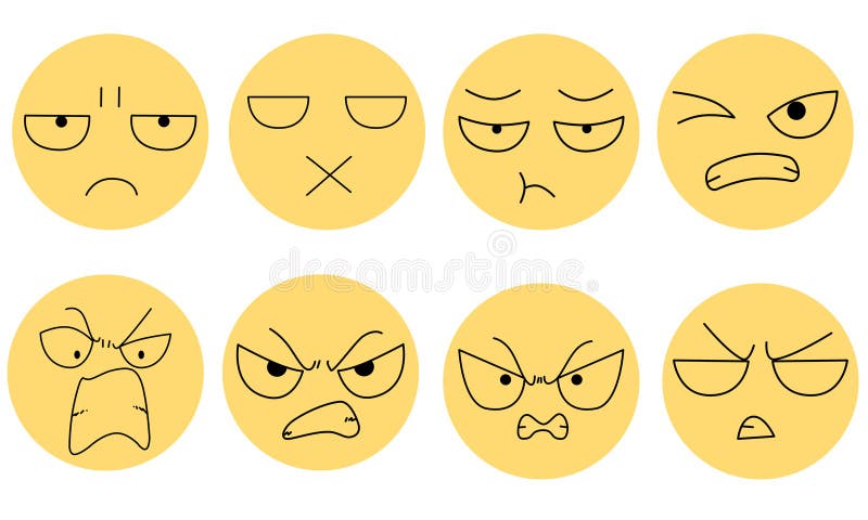 Set of 8 Angry Facial Expression Icon on a White Background Stock ...