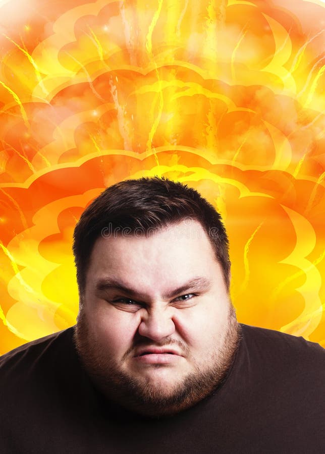 Angry Fat Guy Having His Mind Explode from Fatigue or Work Overload ...