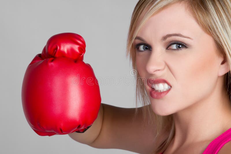 Blond Woman Wearing Red Boxing Gloves Stock Photo - Image of boxing ...