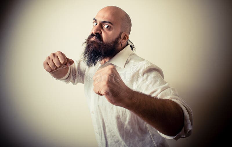 Angry Fighter Long Beard and Mustache Man Stock Image - Image of hairy ...