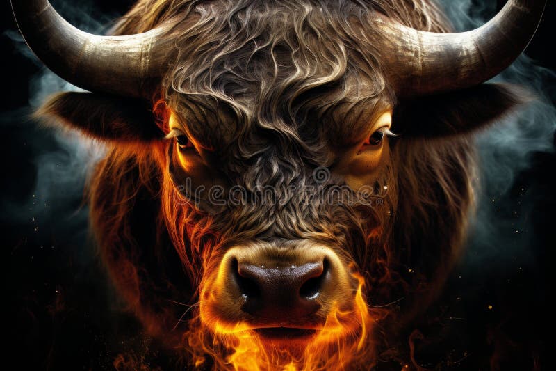 Angry Fire Bull Head Close Up Stock Illustration - Illustration of wild ...