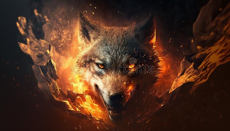 Angry fire wolf 3d art stock illustration. Illustration of ferocity ...