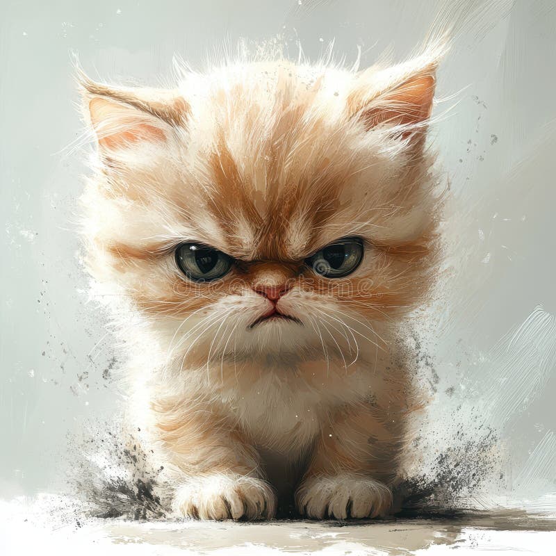 Angry Fluffy Kitten Digital Art Portrait Stock Illustration ...