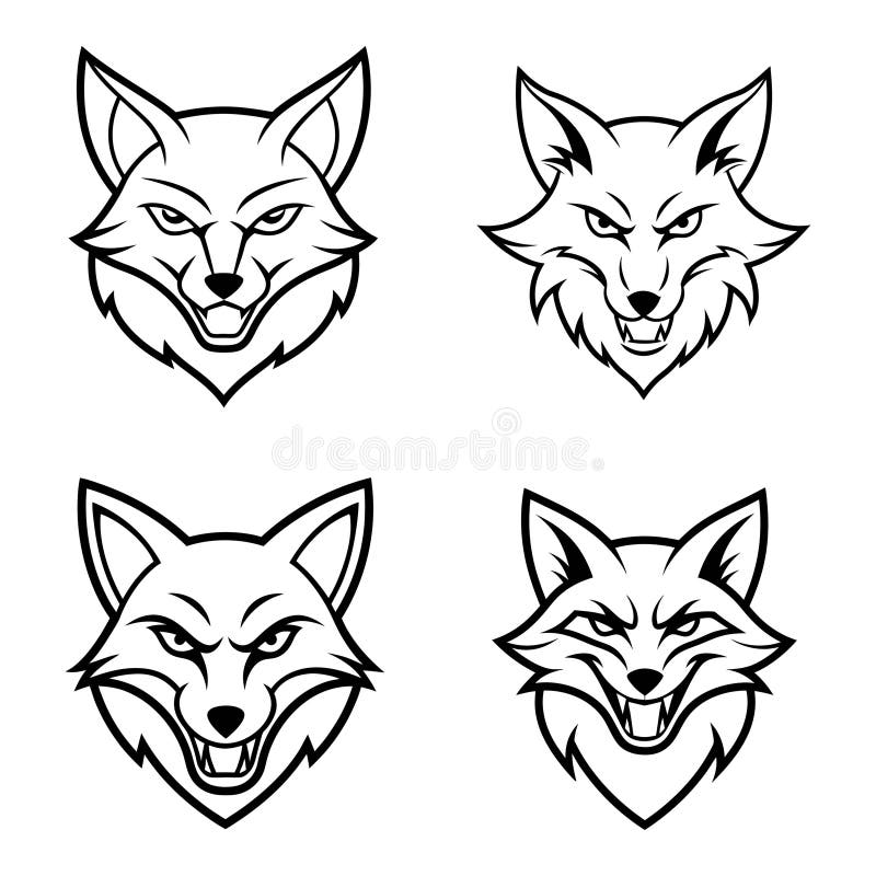 Angry Fox Head Line Art Vector Illustration. Stock Illustration ...
