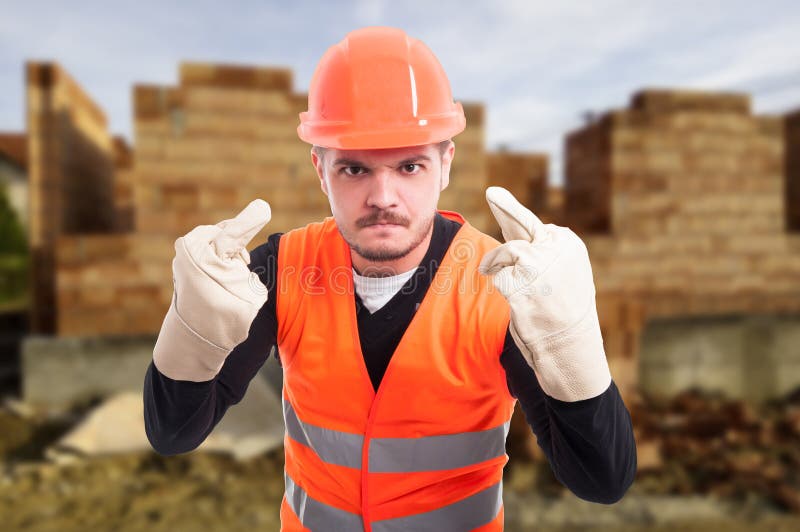 Angry or Furious Builder Doing Offended Gesture Stock Photo - Image of ...