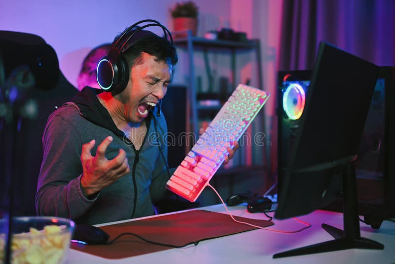 Angry Gamer Screaming and Breaks Keyboard, Upset because of Losing the ...