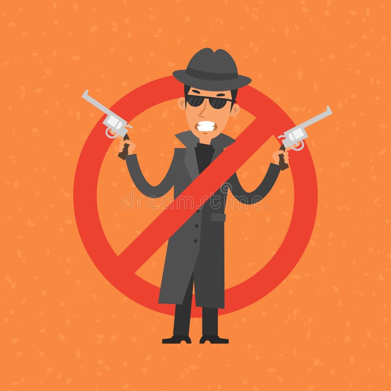 Angry gangster holding gun stock vector. Illustration of business ...
