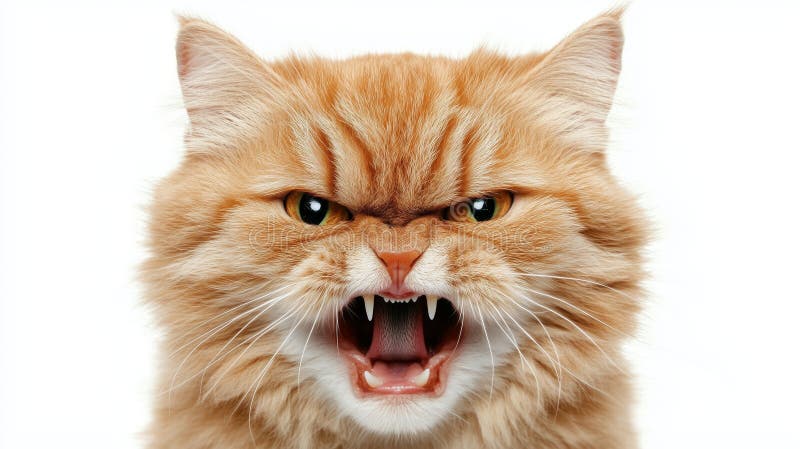 Angry Ginger Cat with Bared Teeth and Intense Expression Stock ...