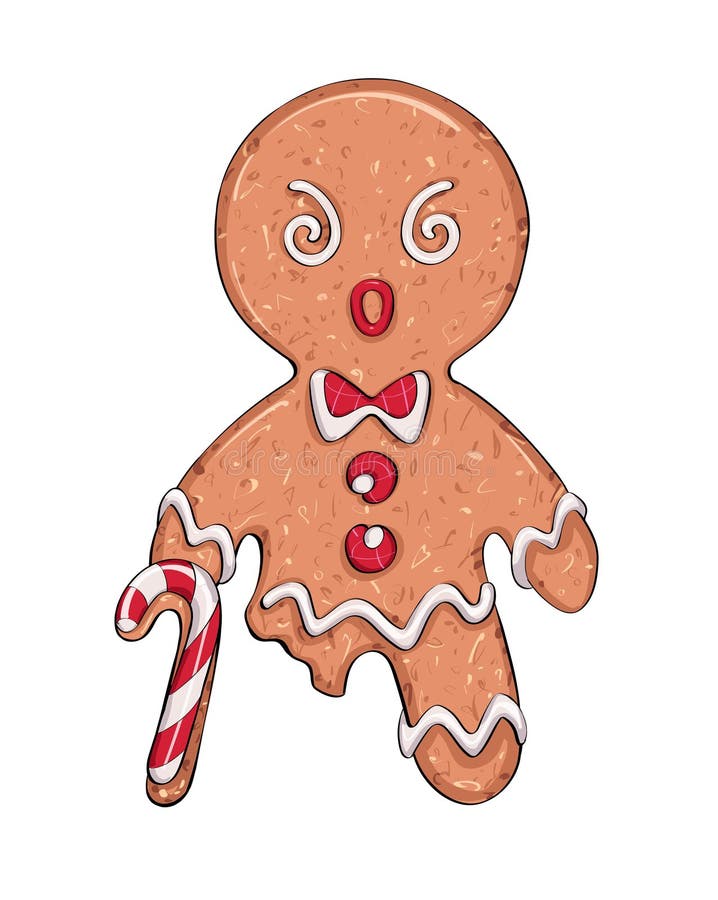 Angry Gingerbread Man with Candy Cane Vector Art Stock Vector ...