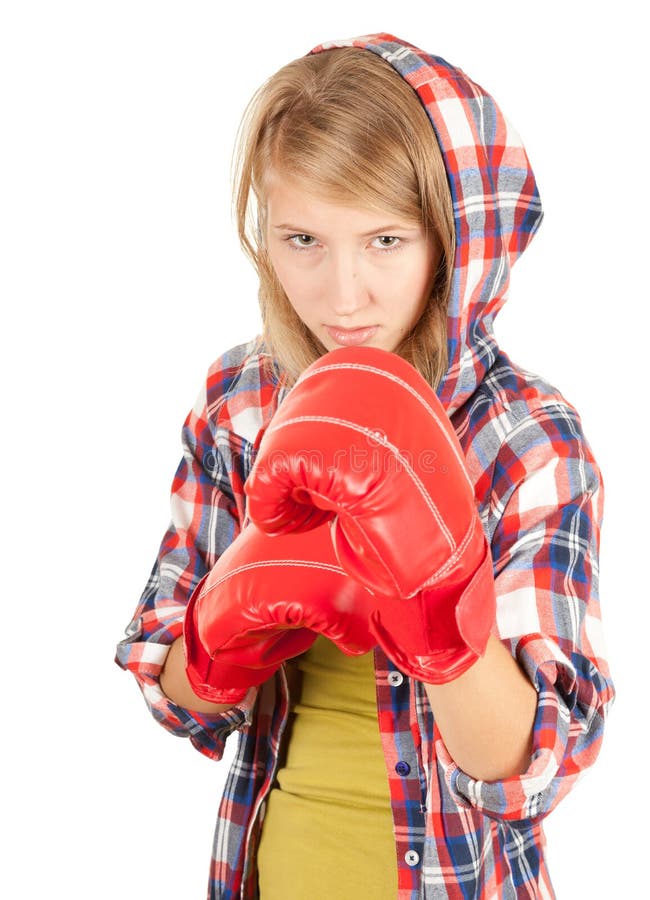 Angry Girl in Boxing Gloves Stock Image - Image of teen, teenage: 21173947