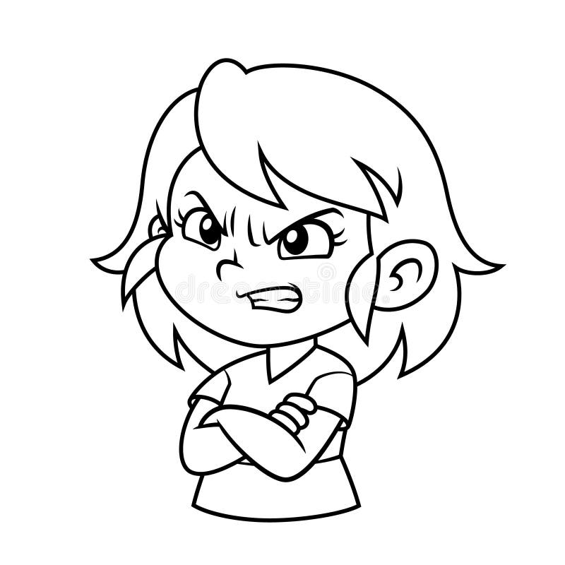 Angry Girl Expression BW stock illustration. Illustration of irritated ...