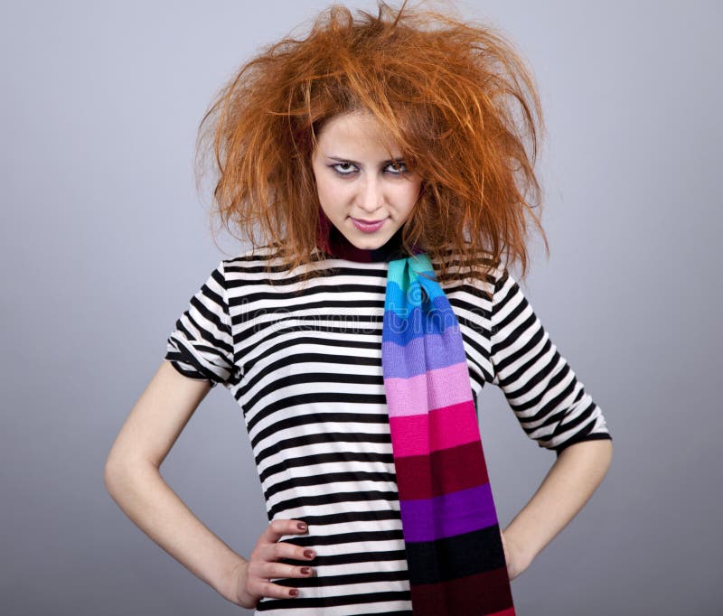 Angry Girl with Funny Hair. Stock Photo - Image of angry, striped: 18234318