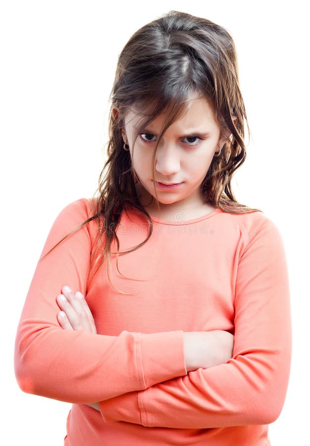 Angry Girl Isolated on White Stock Image - Image of crying, serious ...