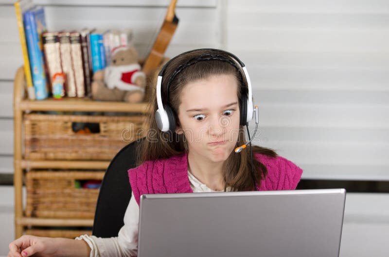 Girl and laptop computer stock photo. Image of playing - 3977378