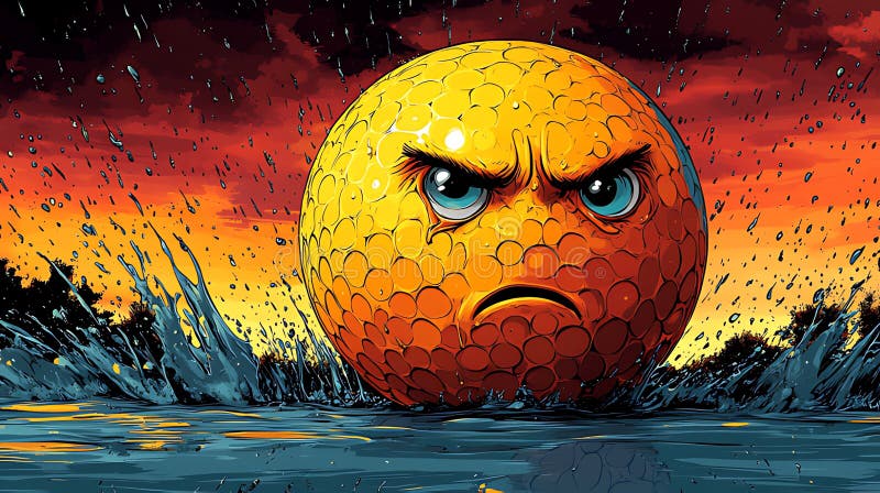 Angry Golf Ball Splashing Water, Stormy Sunset Stock Illustration ...