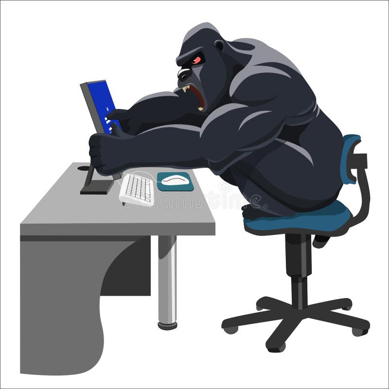 Angry Gorilla with Computer Stock Vector - Illustration of human, error ...